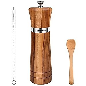 Pepper Grinder Pepper Mill, COANJIUO Wooden Salt Grinder Mill Set, Manual Wood Salt Mill with Spoon/Cleaning Brush, 8 Inch