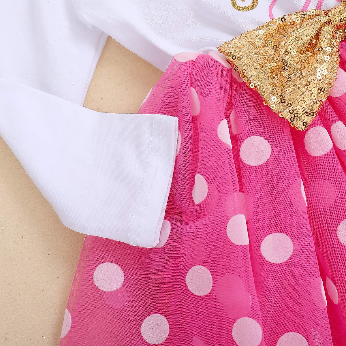 ODASDO Infant Baby Girl My 1st First Birthday Cake Smash Outfit Cotton Long Sleeve Princess Tutu Tulle Bowknot Polka Dots Dress One Year Old Party Clothes Photo Props Hot Pink 1 Year