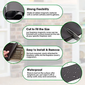2Pcs Magnetic Fireplace Draft Stopper, Magnetic Fireplace Cover, Magnetic Fireplace Vent Cover for Block Cold Air from Fireplace Vent, Black, 36" x 4"