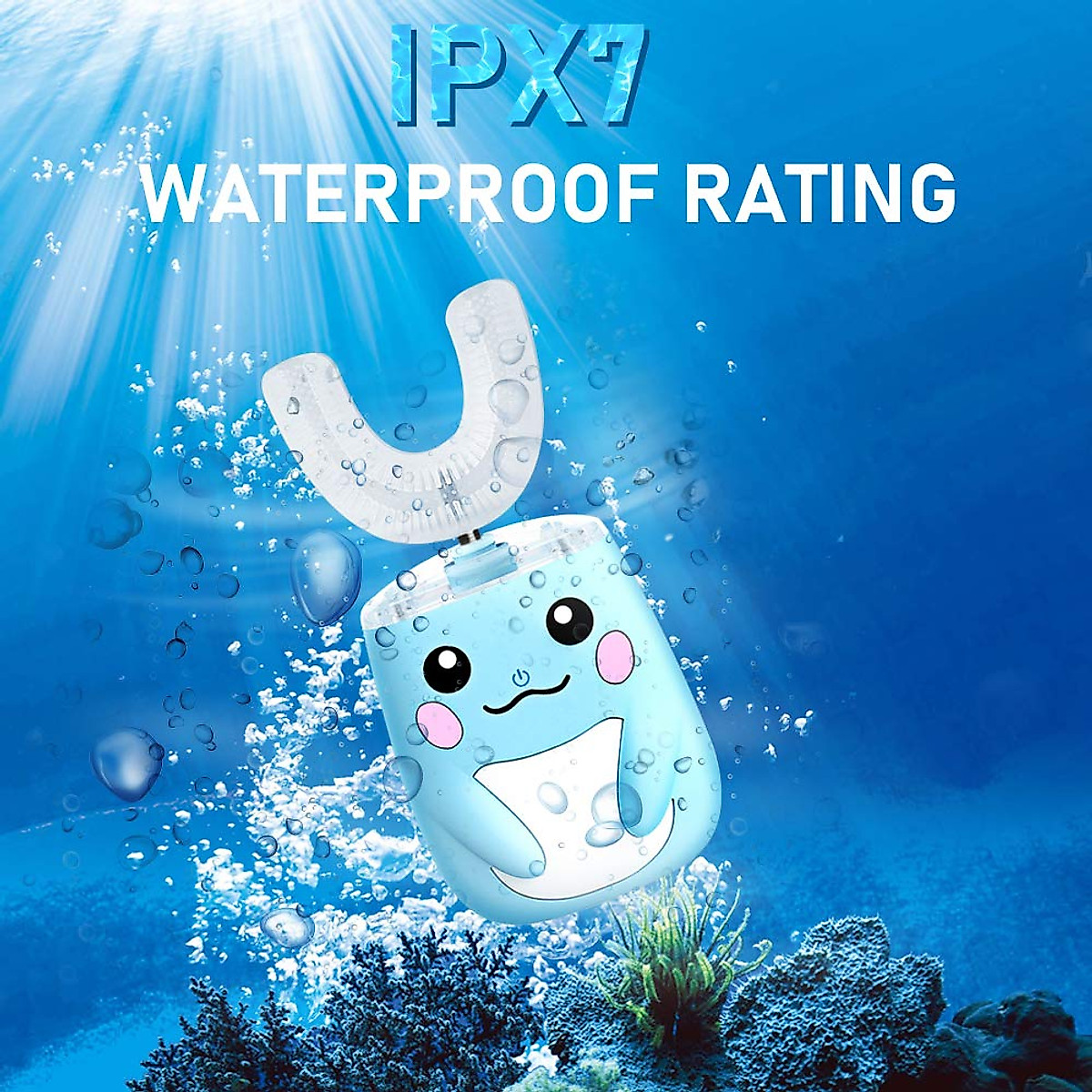 BASHUO Kids Ultrasonic Electric Toothbrush, 6 Gear Speed Mode IPX7 for Sensitive Teeth 360° Oral Cleaning U Shaped Toothbrush for Children Toddler 2-7 Years Old (Pink)