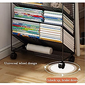 Bookshelf Book Cart, 6-Tier Metal Shelf Rolling Library Cart w/Lockable Wheels Modern Stylish Bookcase Utility Trolley Book Truck for Magazines Files Album Recipe ( Color : White , Size : 42*17*65cm )