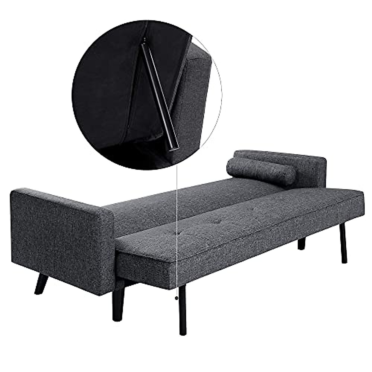 VASAGLE Convertible Couch Sofa Bed, Fabric Upholstered Seat Pad, Sturdy Wooden Frame, Easy Assembly, 69.7 x 32.3 x 32.3 Inches, Gray