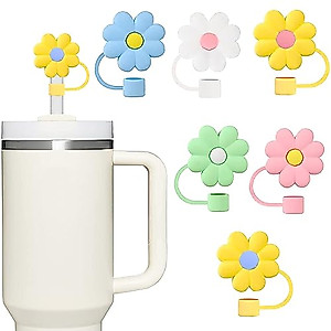 6PCS Straw Cover Cap for Stanley Cup, Silicone Straw Topper fit Stanley 30&40 Oz Tumbler with Handle,10mm Cute Drinking Straw Tip Covers for Stanley Cups Accessories