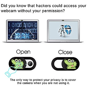 SIREG Webcam Cover Slide 0.027in Ultra Thin Web Camera Cover for Laptops Smartphone PC Tablets for Protecting Your Privacy Security (Frog-Black & 3 Pack)