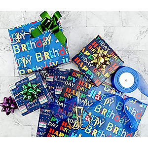 U'COVER Birthday Wrapping Paper 6 Large Sheet Happy Birthday Gift Wrapping Paper for Kids Boys Girls Men Women Baby Shower 3 Style Colorful Birthday Greeting Gift Wrap Paper Folded Flat 27 * 37inch