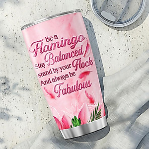 Steel Tumblers Insulated Hot Coffee Stainless Handle, Flamingo Stay Balance, Tumbler 20 Oz With Lid And Straw, Flamingo Gifts