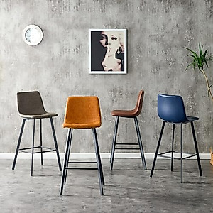 OUllUO Counter Bar Height Barstools with Back, 29 in PU Leather Bar Stools Set of 2, Upholstered Armless Tall Bar Stools for Kitchen Island, Cafe, Pub, Bistro, BS244, Navy Blue, 2Pcs