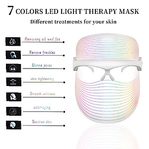 haoyehome Upgraded 7 Color LED Face Mask Light Therapy, led mask therapy facial LED suitable for home skin care, light therapy mask Portable & Light, Rechargeable, Wireless (white), 1.0 Count
