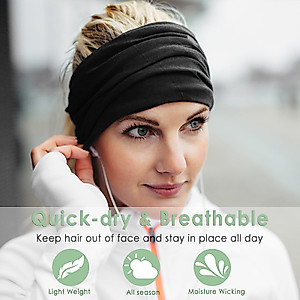 HAUHC Extra Wide Headbands for Women, 7'' Large Cotton Like Turban Knotted Bandana Head Bands for Women Non Slip, Boho Headbands for Women's Hair (6Pcs Dark Colors, Extra Large 7" Wide)