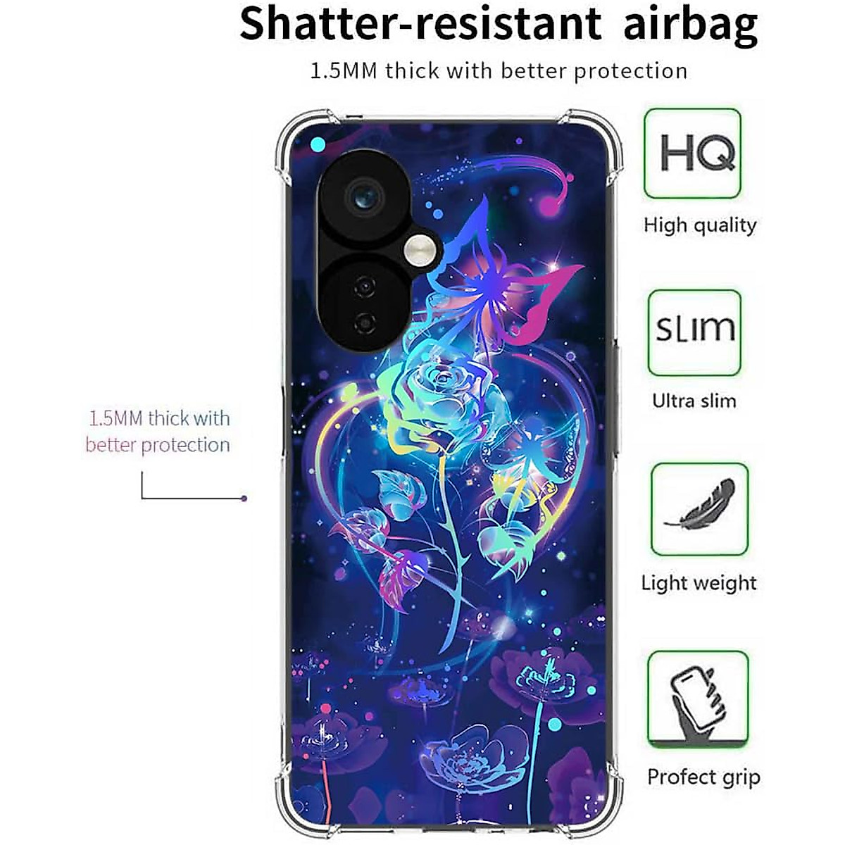 Nord N30 5G Case Compatible with Oneplus Nord N30 5G Phone Case Cover [with Tempered Glass Screen Protector][Hard PC + Soft Silicone][Colorful Reflect Light] IMDL-LMG