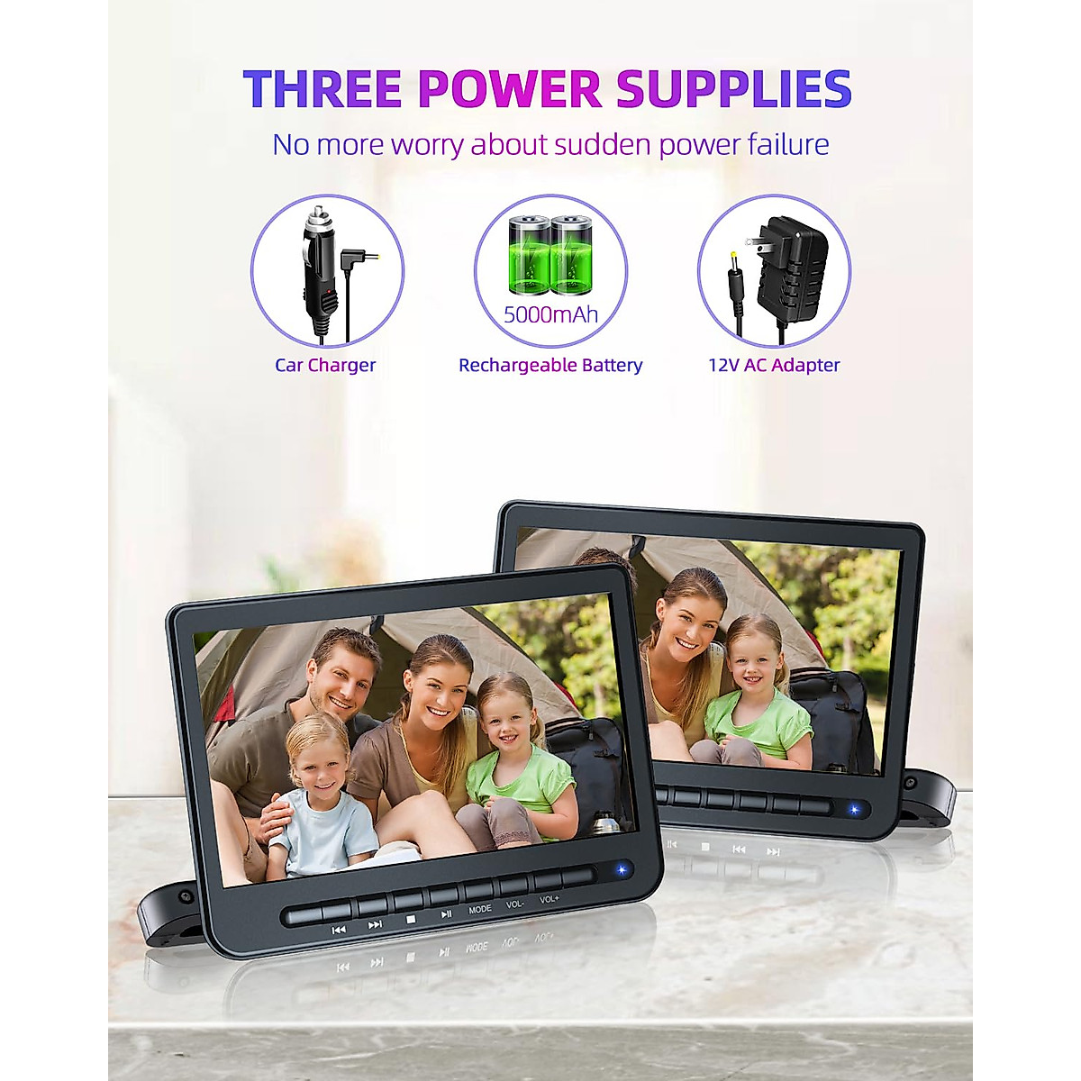 10.5" Portable DVD Player for Car with HDMI Input 1080P, DESOBRY Car DVD Player Dual Screen with Full HD Transmission,5-Hour Rechargeable Battery, Supports USB Input,Last Memory (1 Player + 1 Monitor)