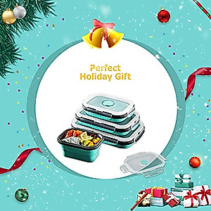 MAXCOOK Collapsible Stacking Silicone Lunch Boxes with Airtight Lid, Portable Bento Storage Containers for Food, Microwave, Freezer, Dishwasher Safe, BPA Free, Set of 3 (Green, Set of 3)