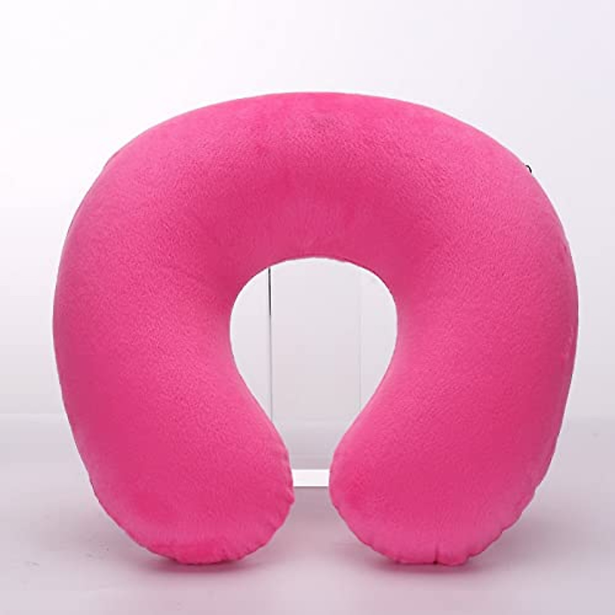 Inflatable Travel Neck Pillow for Airplane U-Shaped Neck Cushion Plush Fabric Headrest Sleep Office Napping Pillow Orange