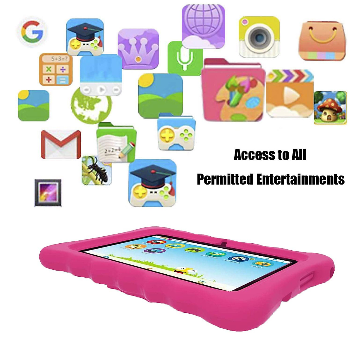 WECOOL Kids Tablet 7 inch Android, Quad Core Processor, 2GB RAM+16GB ROM, Educationl, Games, WiFi, Bluetooth, Dual Camera, IPS HD Display, Kid-Proof Case- Pink