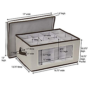 Household Essentials Natural 542 Vision Storage Box with Lid and Handles | Balloon Goblet Wine Glasses Canvas with Brown Trim
