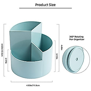 Desk Pencil Pen Holder, 3 Slots 360-Degree Spinning Pencil Pen Desk Organizers, Desktop Storage Pen Organizers Stationery Supplies, Cute Pencil Cup Pot for Office, School, Art Supply, Kids - Blue