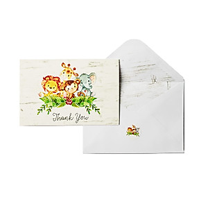 All Ewired Up 50 Pack Watercolor Sweet Safari Jungle Thank You Cards, Cute Thank You Notes with Envelopes & Stickers, Baby Shower, Birthday any Occasion, Boy Girl Unisex