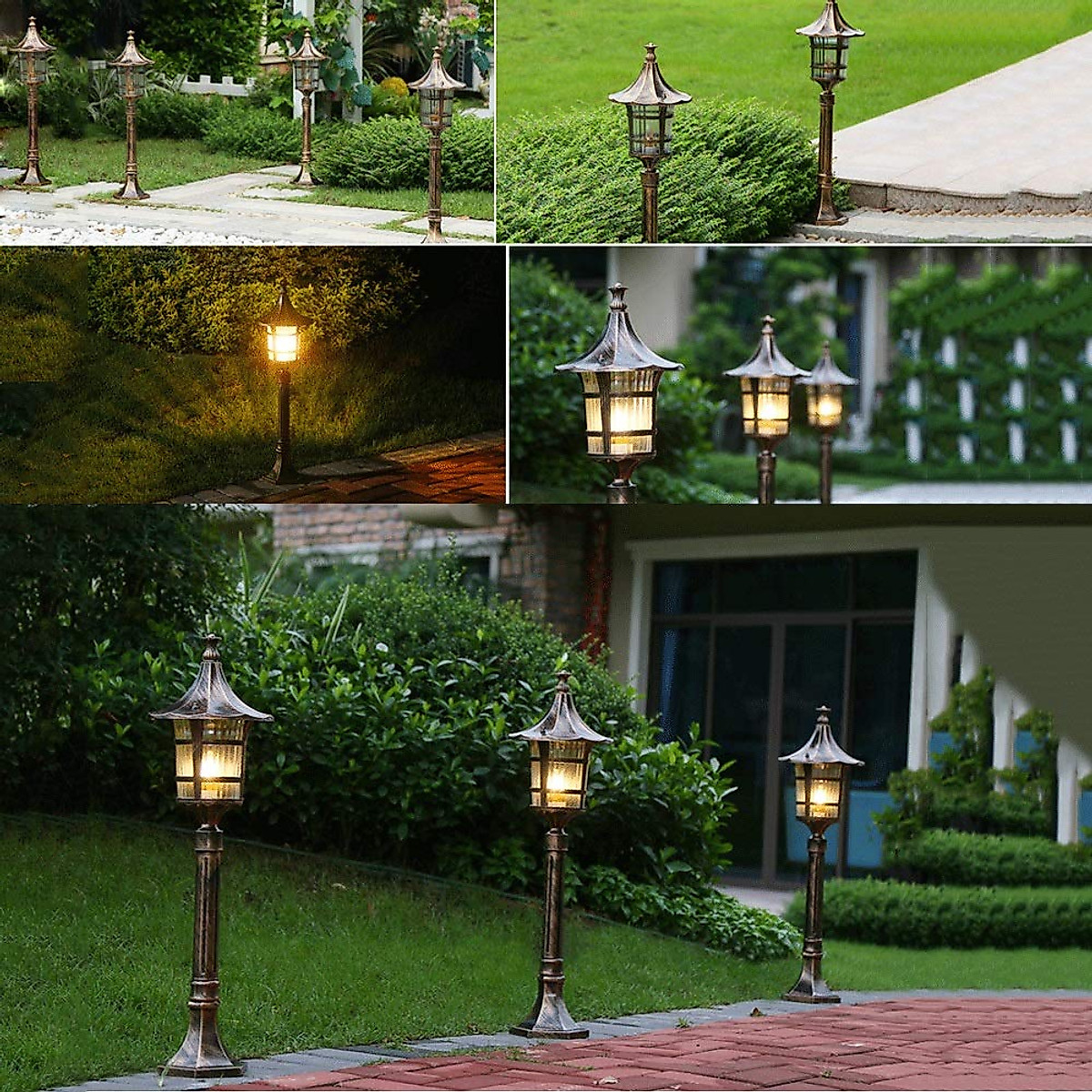 ZZYJYALG Rustic Lawn Light Outdoor Villa Garden Fence Courtyard Waterproof E27 Floor Lantern Home European Landscape Streetlight Creative Umbrella Design Aluminum Pathway Post Pole Lighting Fixture