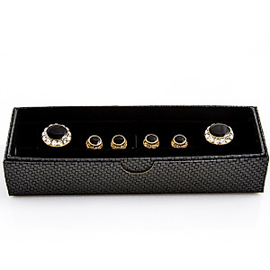 MRCUFF Black Onyx Round Crystal Tuxedo Cufflinks & Studs Set in a Presentation Gift Box & Polishing Cloth