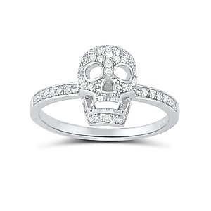 SILVERCLOSEOUT Sterling Silver Micro Pave Cz Skull Ring - Size 7