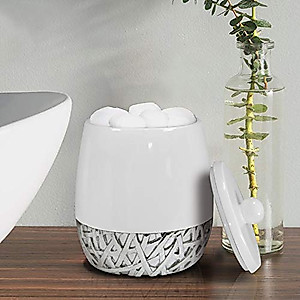 nu steel Bali Canister Jar with Lid for Cosmetics and Makeup Storage, Bathroom, Countertop, Desk, and Vanity, Resin, White/Chrome
