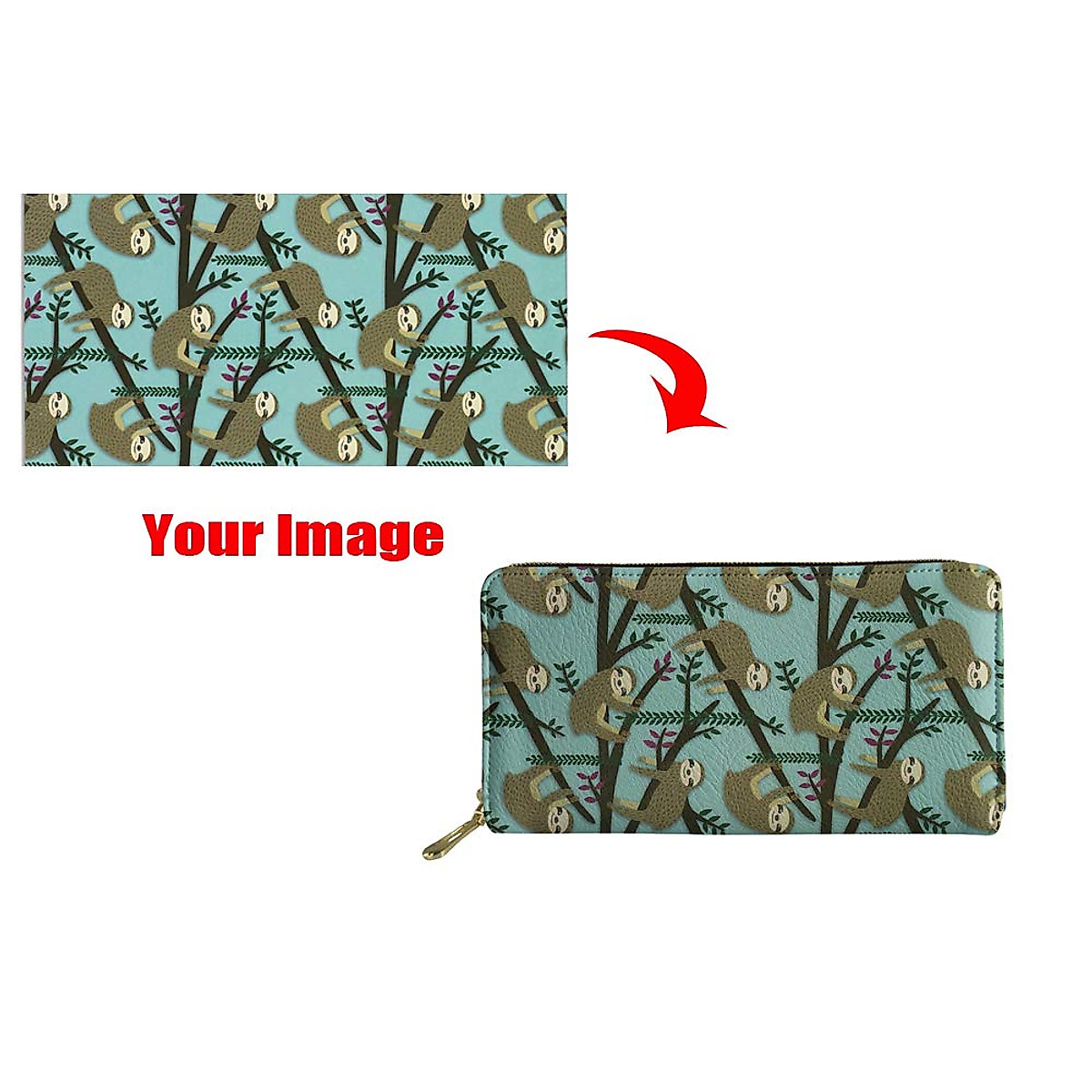 HUGS IDEA Custom Around Zipper Wallet PU Leather Long Purse Clutch for Women Girls