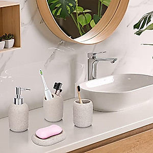 L'ARL GMVOI Bathroom Accessory Set,4 Piece Bathroom Decor Accessories Sets Complete with Soap Dispenser,Toothbrush Holder,Bathroom Tumbler,Soap Dish for Bathroom Vanity Countertop Accessories,Beige