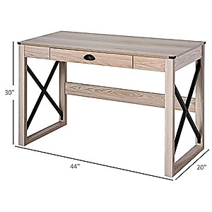 HOMCOM Home Office Computer Desk, Rustic Writing Desk, Farmhouse Workstation with Storage Drawer, X-Frame
