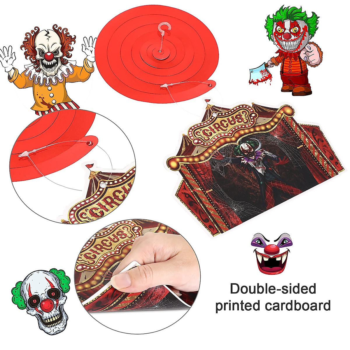 30 Pieces Halloween Clown Hanging Swirl Decorations Horror Joker Cutouts Circus Foil Ceiling Decor Halloween Creepy Carnival Decor, 7.09 x 7.09 Inch