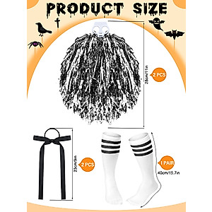 Eurzom 5 Pcs Zombie Cheerleader Costume for Girls 2 Pom Poms 2 Hair Ropes and Socks for Halloween Cheerleader Cosplay Party(Black and White, Child Thin Bow)