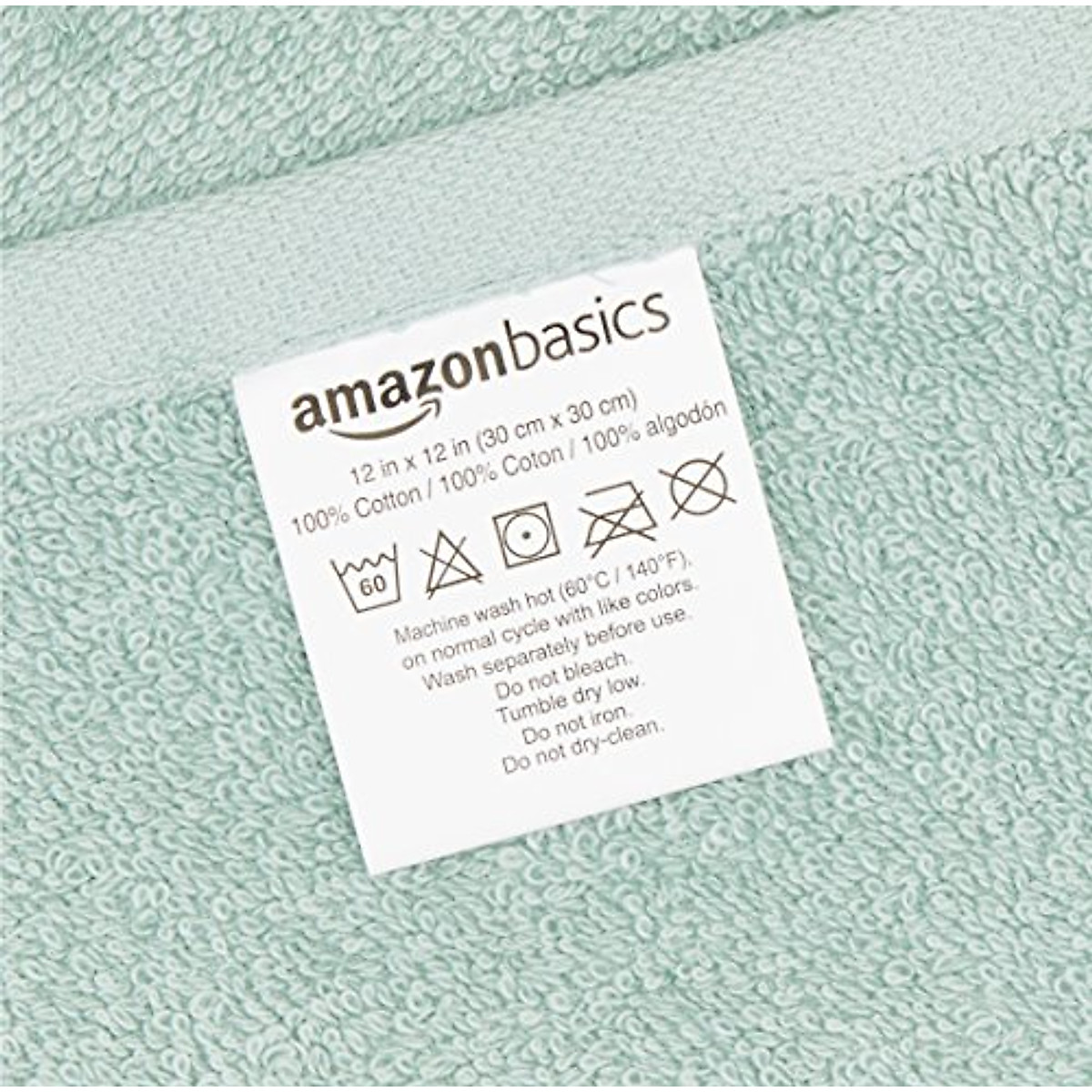 Amazon Basics Fast Drying, Extra Absorbent, Terry Cotton Washcloths - Pack of 24, Seafoam Green, 12 x 12-Inch