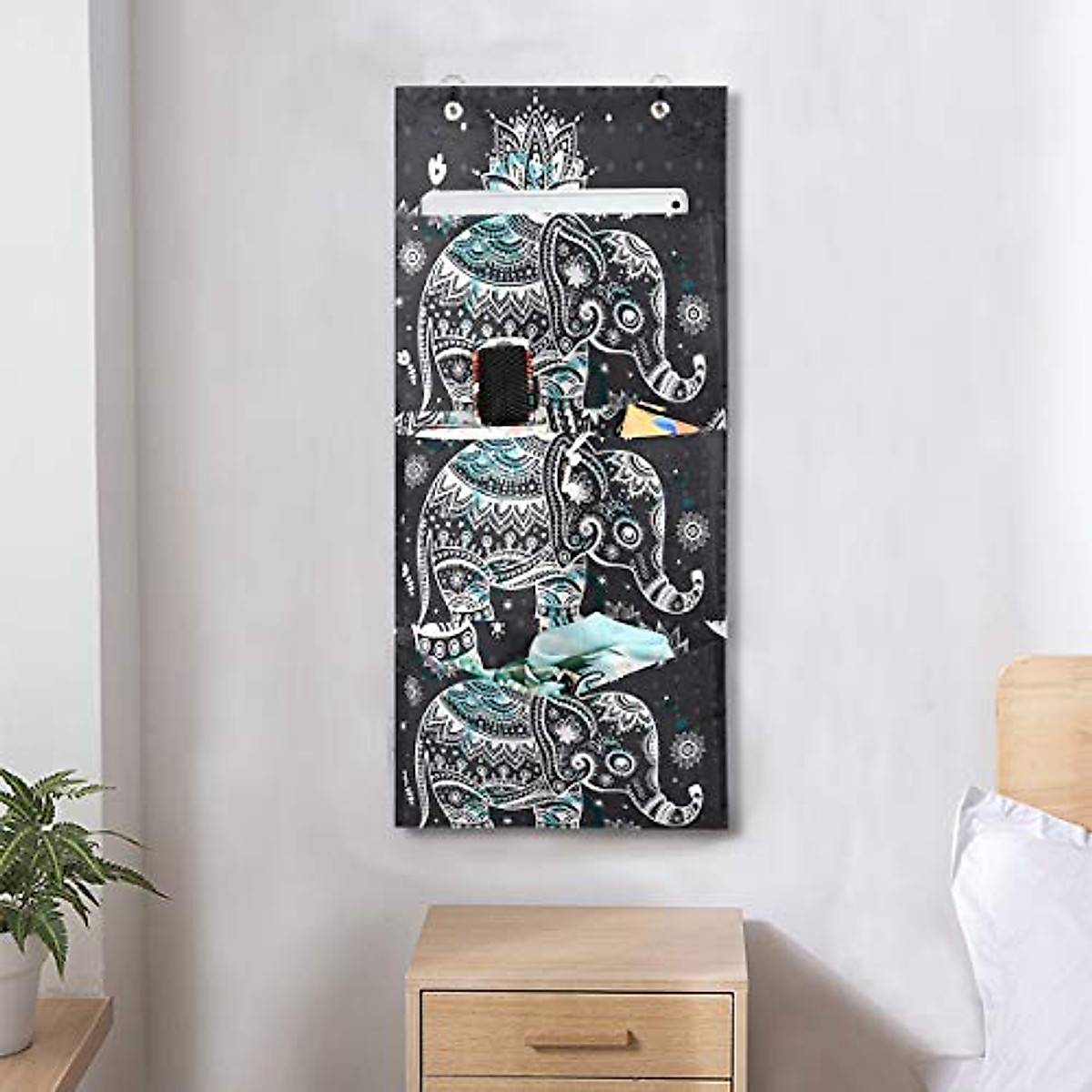 WELLDAY Hanging Storage Bag Elephant Dots Wall Door Closet 4 Pockets Organizer