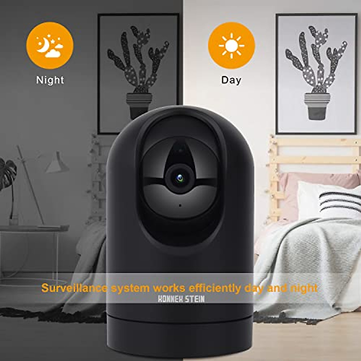 Konnek Stein Indoor Security Camera Wireless, 2K Smart Home IP Camera 2.4G/5G Dual-Band WiFi Connection, Two-Way Audio, AI Human Motion Detection, Night Vision, App Remote Control - Black
