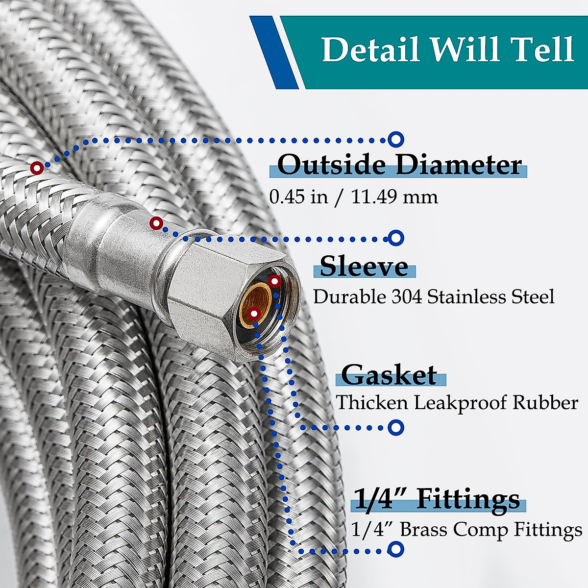 Refrigerator Ice Maker Water Line Kit - 30' Braided Stainless Steel Fridge Water Line with 1/4" Compression Fittings Pex Tubing Core and Water Splitter