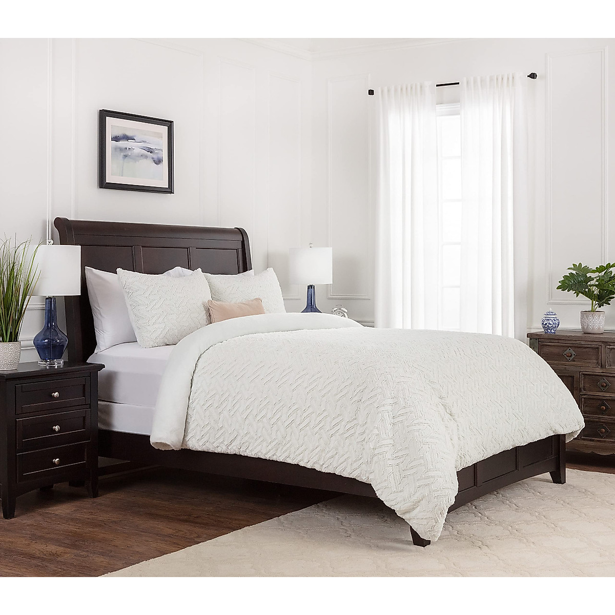 Chanasya Premium Soft Cloud Faux Fur Duvet Cover Bedding Set Queen Size - 3 Piece Combo Set - Textured Embossed Fuzzy Soft Velvet Mink Bedcover - Zipper Closure Machine Washable - Tan Turquoise