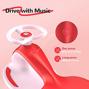 Electric Wiggle Car, ANPABO 2 in 1 Wiggle Car Ride on Toy with Pedal, Adjustable Length, Light Up Wheels, Rechargeable Battery, Anti-Rollover Structure, Swing Car with Music for Kids 3 Years and Up