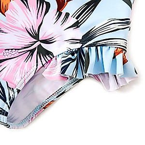 IFFEI Family Matching Swimsuits One Piece Monokini Set Floral Print Matching Swimwear Mommy and Me Bathing Suits Women's-Large Light Blue