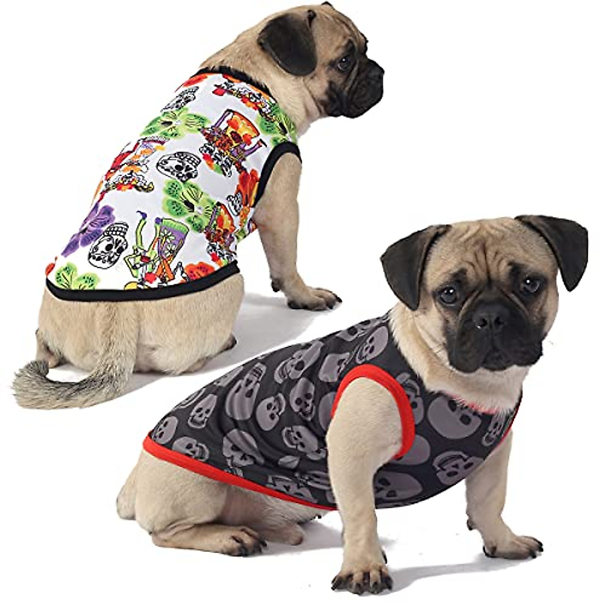 Hozz 2 Pack Dog Cute T Shirts for Small Dogs Durable Polyester Summer Clothes no Shrink Fashion Skull S