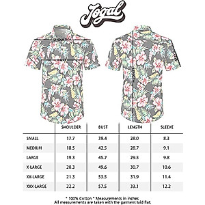 JOGAL Men's Flower Cotton Button Down Short Sleeve Hawaiian Shirt White XX-Large