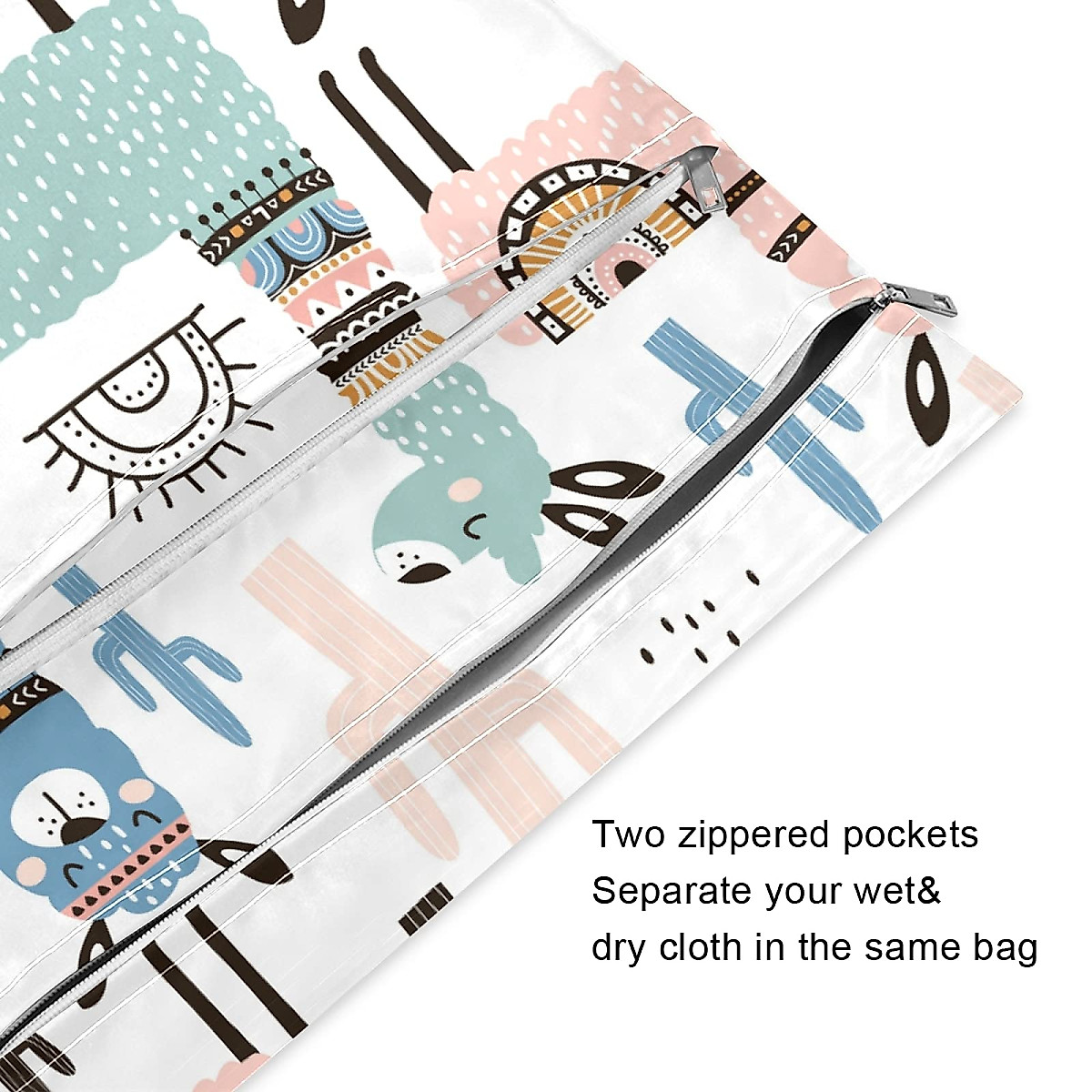 AUUXVA 2pcs Wet Dry Bags Waterproof Tropical Cactus Llama Alpaca Cloth Diaper Bag Reusable with Two Zippered Pockets Travel Beach Pool Daycare Items Yoga Gym Washable Bag for Swimsuits Wet Clothes