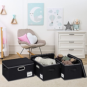 PFFVRP Extra Large Storage Bins with Lids, Foldable Fabric Storage Baskets with Lids, Sturdy Storage Boxes with Labels and 3 Handles for Closet Home Bedroom Office (Black)