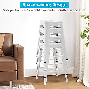 BLKMTY Metal Stools Set of 4 Stoolseating 24 Inch Bar Stools Counter Height Barstool Stackable Barstools Outdoor Patio Bar Stool Home Kitchen Dining Stool Backless Indoor Bar Chair, White