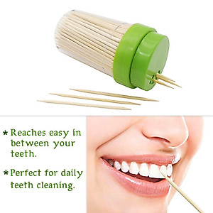 BLUE TOP Bamboo Wood Toothpicks 1000 PCS in 4 Bottles of 250, Round Sturdy Toothpick holder Double-Side Point,Toothpick Dispenser for Teeth,Food Pick Appetizers,Cocktails Fruits,Olive&DIY Craft