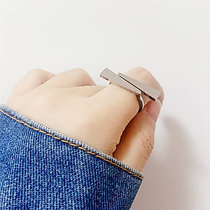 Asymmetric Triangle Eternity Open Rings Personalized Adjustable Statement Promise Engagement Wedding Finger Knuckle Rings Minimalist Expandable Band Rings for Women Men Bff Birthday (Silver, 6)