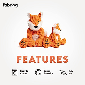 fabdog Floppies Plush Dog Toy - Cute & Durable Squeaky Dog Toys - Best Squeak Toy for Puppies and All Breeds | Ideal Pet Gift| Large Fox