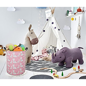 19.7" Round Canvas Large Clothes Basket Laundry Hamper with Handles,Waterproof Cotton Storage Organizer Perfect for Kids Boys Girls Toys Room, Bedroom, Nursery,Home,Gift Basket(alpaca)