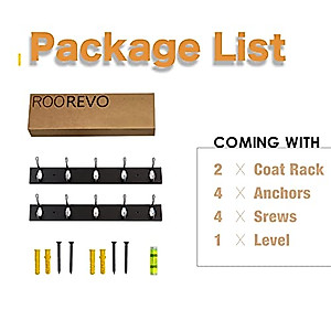 ROOREVO Coat Rack Wall Mounted 2 Pack, Hat Rack Wall Hooks, Coat Hooks Wall Hanger with 5 Metal Hooks (2 PCS, Black) New