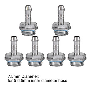 6Pcs G1/4" Barb Fitting Adapter, OD 6mm PC Water Cooling Barb Fitting Two-Touch G1/4 Thread Soft Tube Hose Barb Fitting Connector Barb Fitting for PC Water Cooling Tube System(7.5mm)