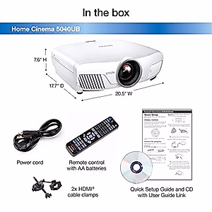 Epson Home Cinema 5040UB 3LCD Home Theater Projector with 4K Enhancement, HDR10, 100% Balanced Color and White Brightness, Ultra Wide DCI-P3 Color Gamut and UltraBlack Contrast