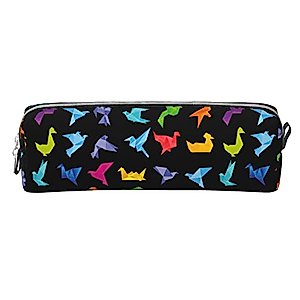 allgobee Pu Leather Pencil Bag Pen Case Origami-Bird-Art-Japan-Craft Students Stationery Pouch Pencil Holder Desk Organizer